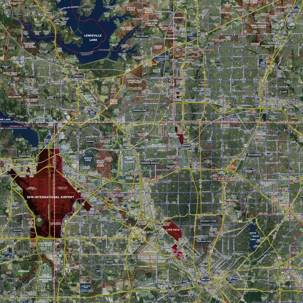 Dallas / Fort Worth (Standard) - Rolled Aerial Map - Landiscor Real ...