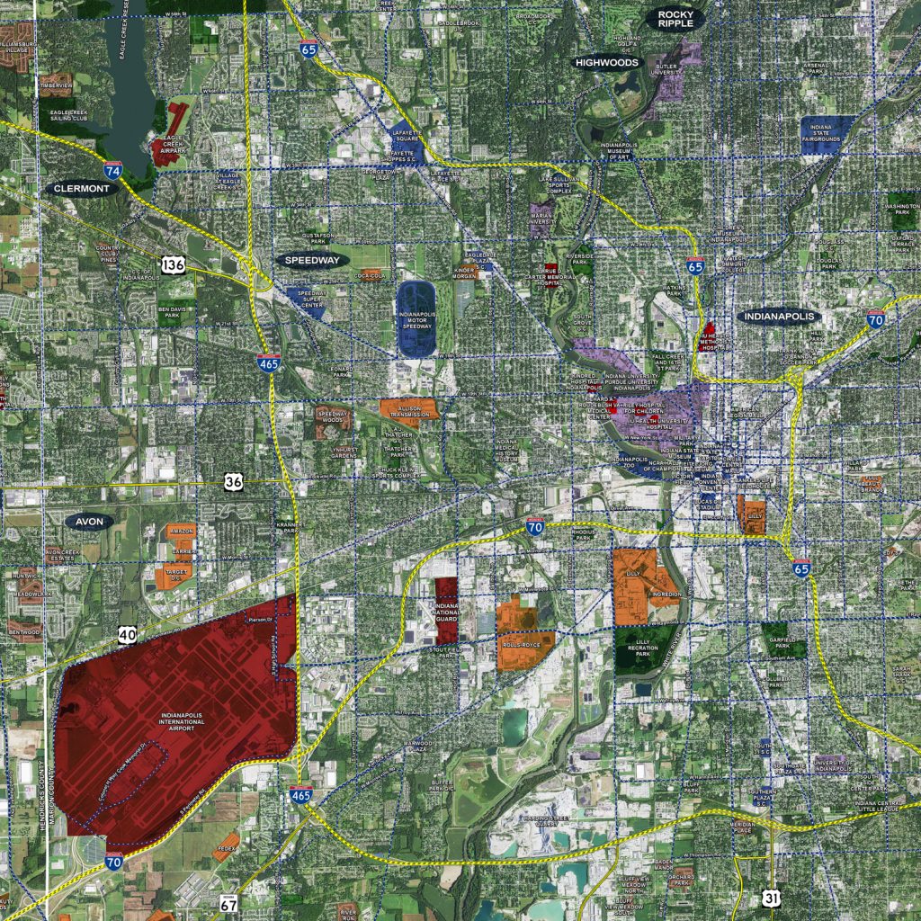 2017 Indianapolis Wall Map Mural - Standard Mini Print Scale (48''W X ...